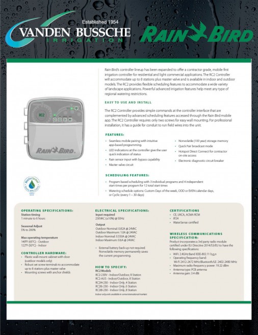 Vanden Bussche Irrigation & Equipment Ltd. : Product Sheet : Rain Bird ...